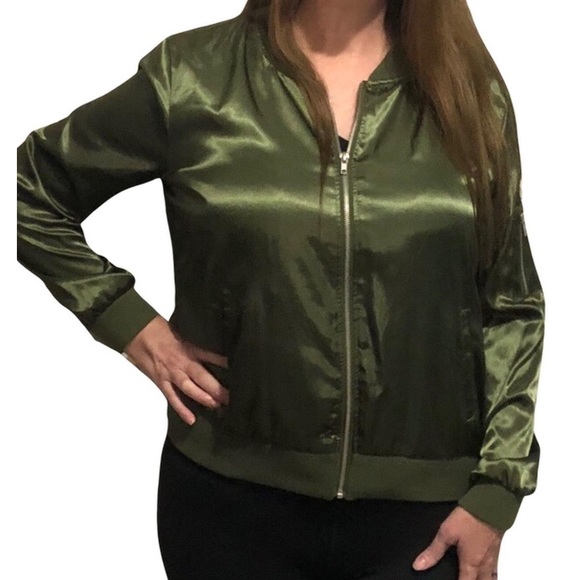 Signature Studio | Jackets & Coats | Signature Studio Olive Green Satin ...